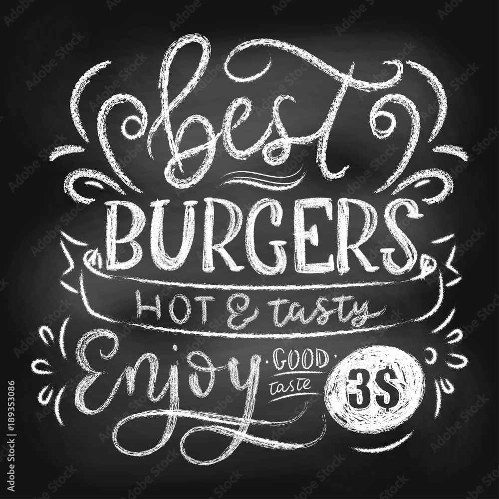 Chalkboard menu for fast food. Hand drawn chalk burgers menu with ...