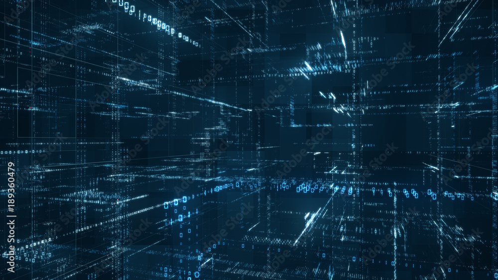 Digital binary code matrix background - 3D rendering of a scientific technology data binary code ...