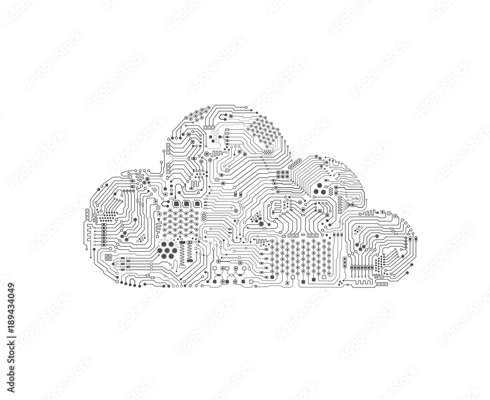 Cloud computing technology with circuit pattern vector illustration ...