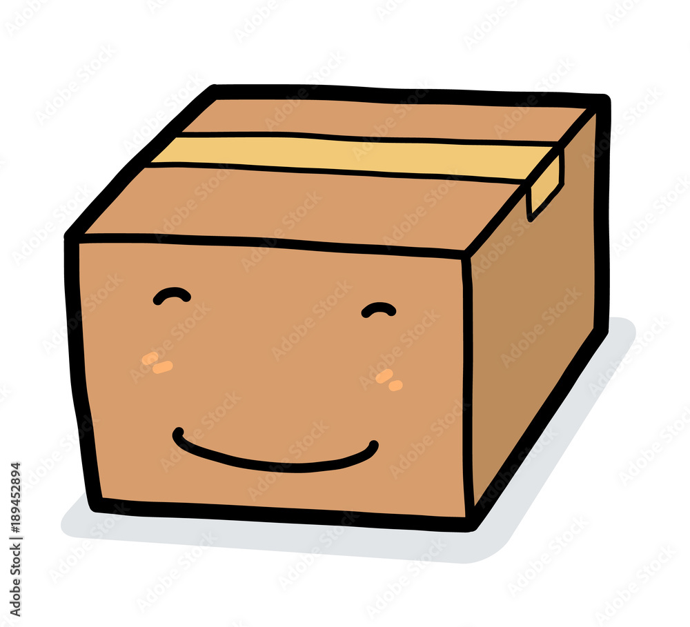 smile parcel box / cartoon vector and illustration, hand drawn style ...