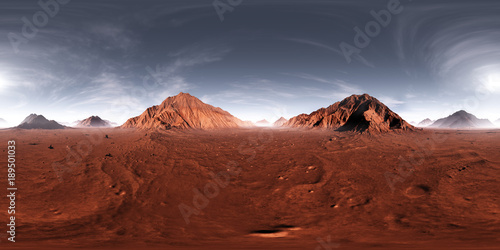 360 HDRI panorama of Mars sunset. Martian landscape, environment map ...