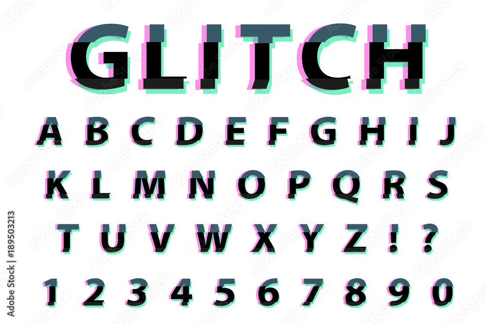 Glitch typography noise font. Lettering typeface distorted style ...
