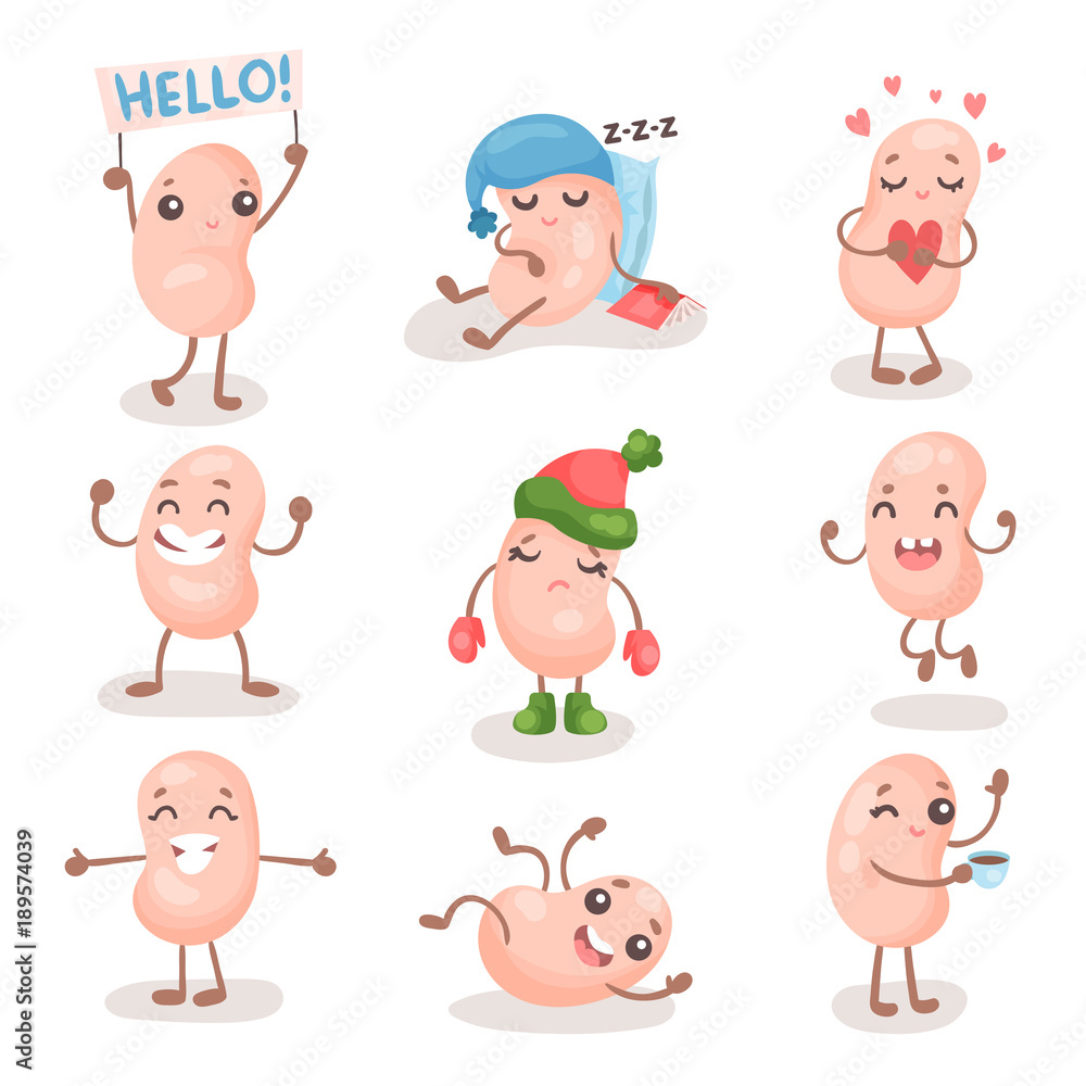Funny soy bean characters set, cute soybean with human face showing ...
