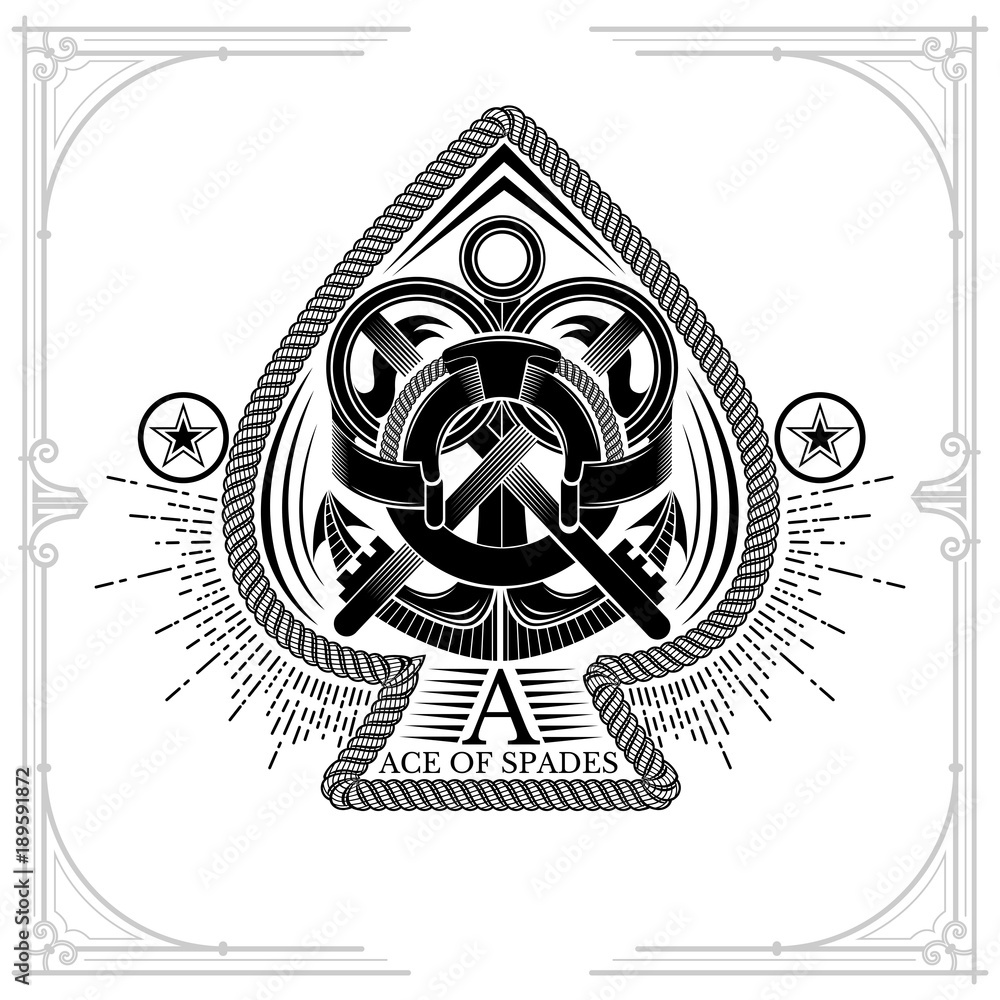 Ace of spades form with shield with anchor and crossed keys inside ...