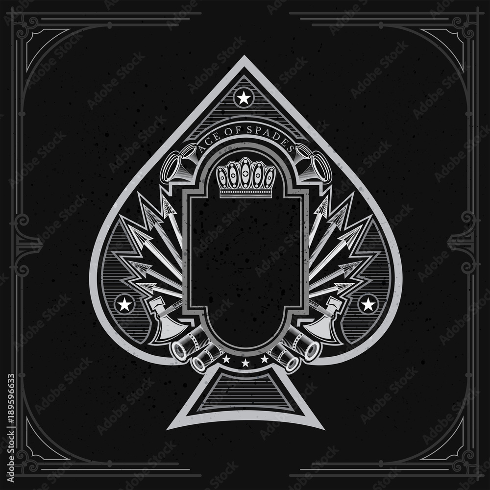 Vintage weapon and arrows with frame in the middle of ace of spades ...