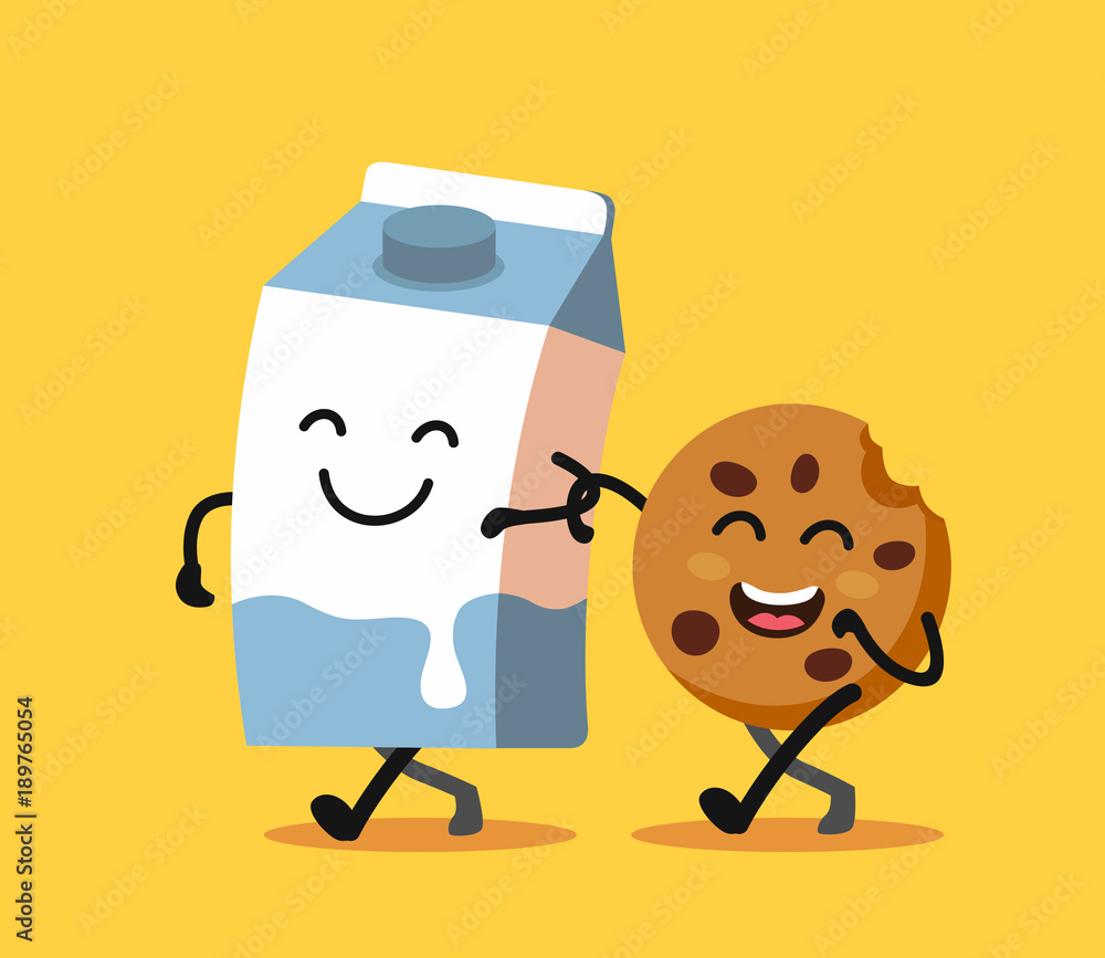 Cartoons of fun characters milk and cookies. Stock Vector | Adobe Stock
