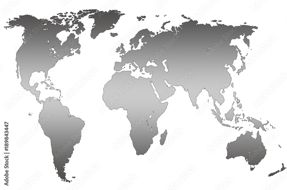 grey gradient world map, isolated Stock Photo | Adobe Stock