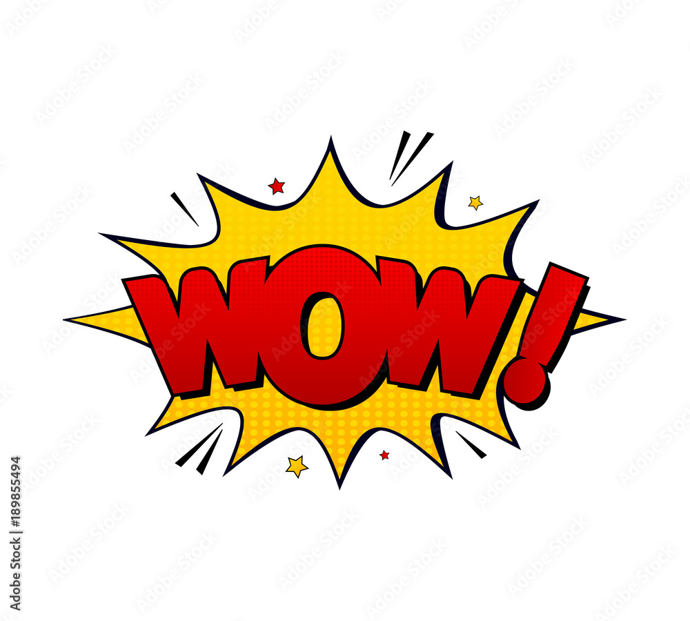 Comic lettering wow. Vector bright cartoon illustration in retro pop ...
