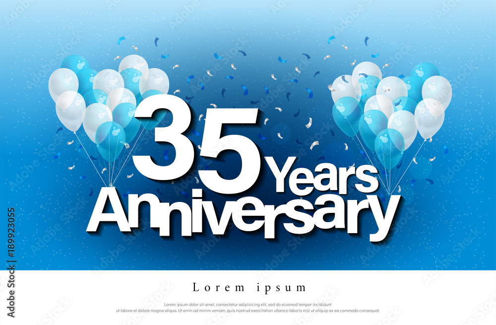 35th years anniversary greeting card lettering template with balloon ...