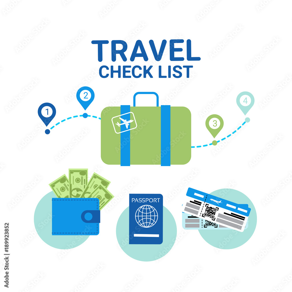Travel Check List Icons Template Banner Vacancy Planning Concept Flat ...