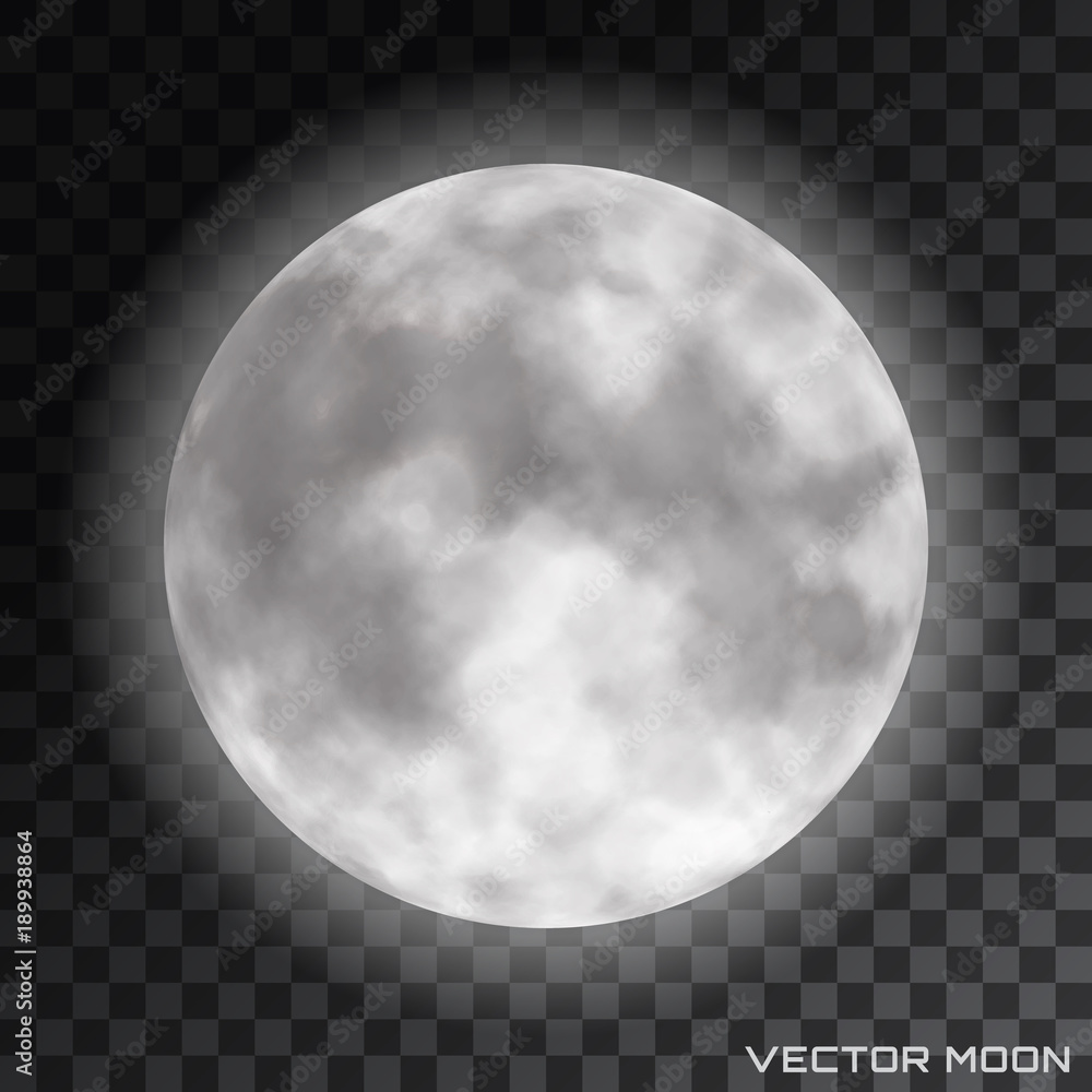 Vector realistic beautiful moon with glow effect on transparent ...