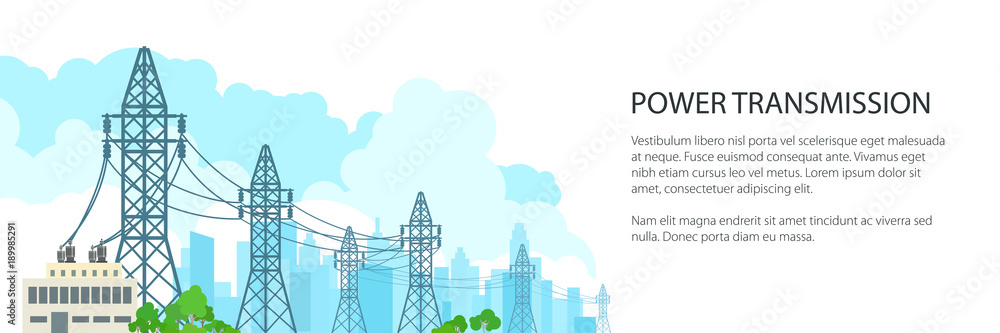 White Banner of Electric Power Transmission, High Voltage Power Lines ...