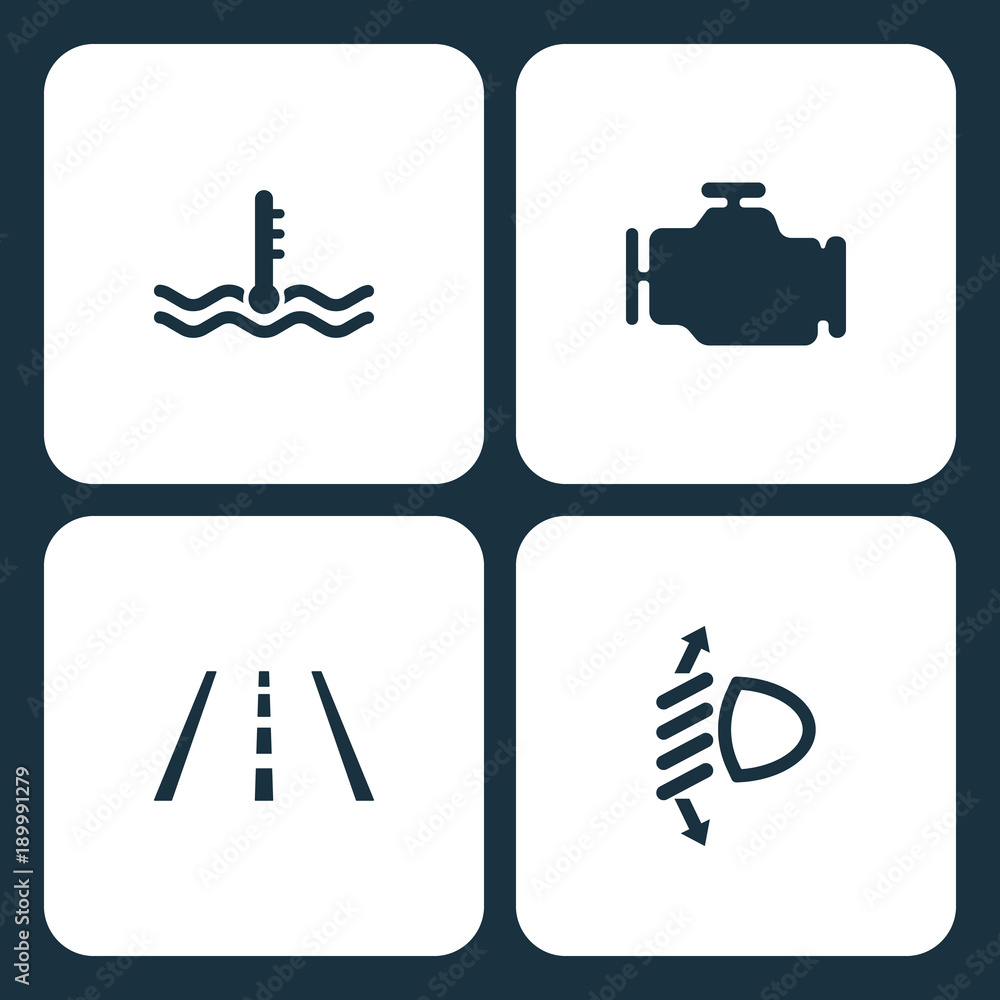 Vector Illustration Set Car Dashboard Icons. Elements temperature ...
