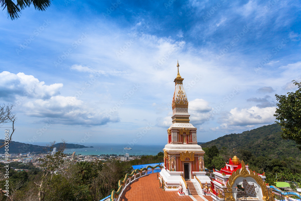 Beautiful pagoda of Thepnimit temple on high peak of Patong Stock Photo | Adobe Stock
