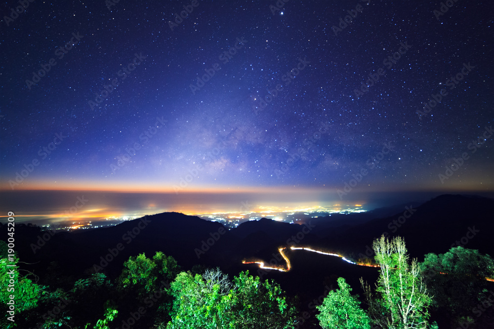 Starry night sky at Monson viewpoint Doi AngKhang and milky way galaxy ...