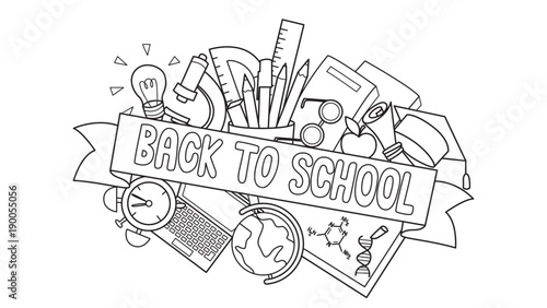 Doodle of student supplies with Back to School label in front for ...