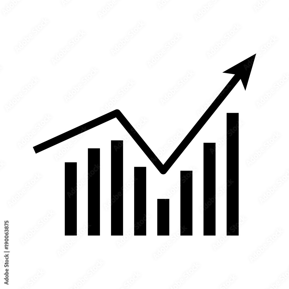 Business graph icon isolated on white background. Downside trend graph ...