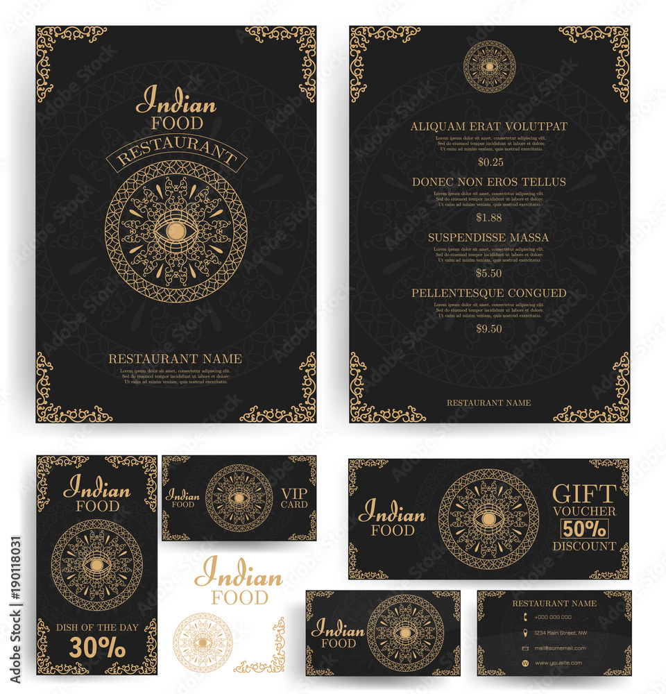 Indian Food. Premium Restaurant menu template. Elegant design. Food ...