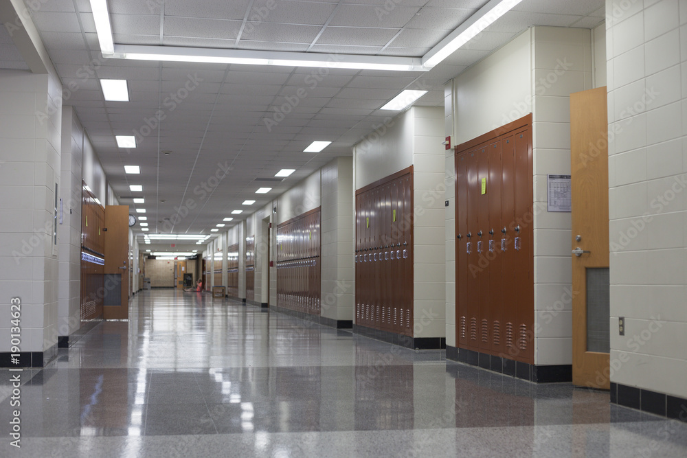 College hallway with lockers Stock Photo | Adobe Stock