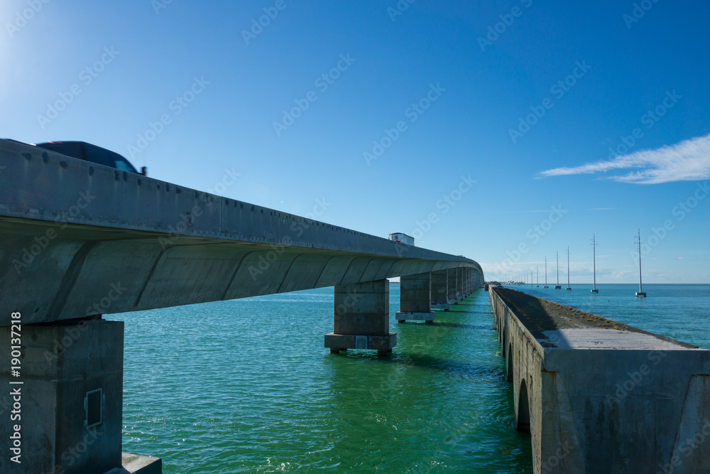 USA, Florida, Giant concrete bridge through the ocean called overseas ...