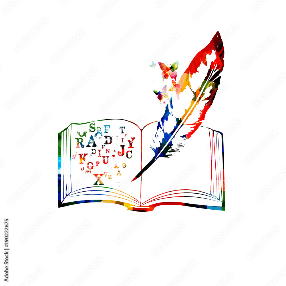 Colorful open book with alphabet letters vector illustration. Creative ...