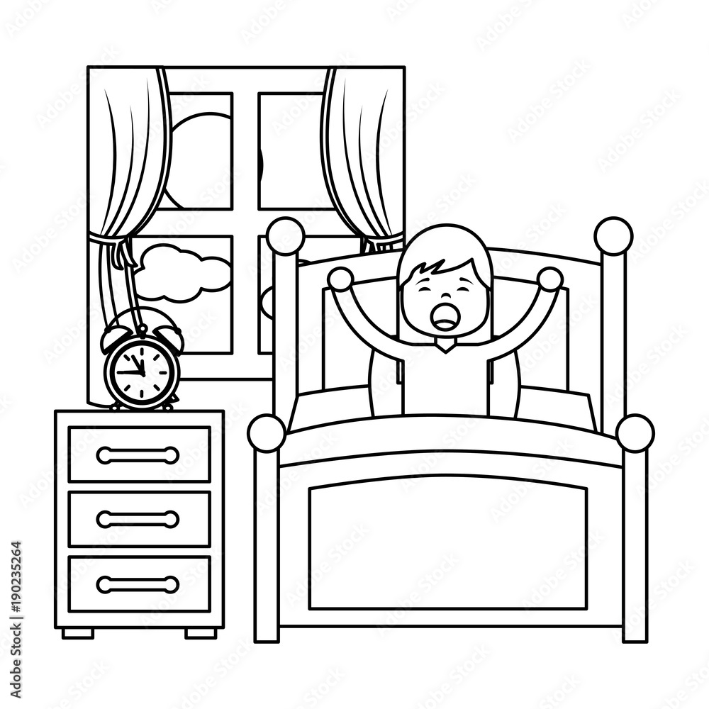 wake up morning the young girl in bed vector illustration outline ...