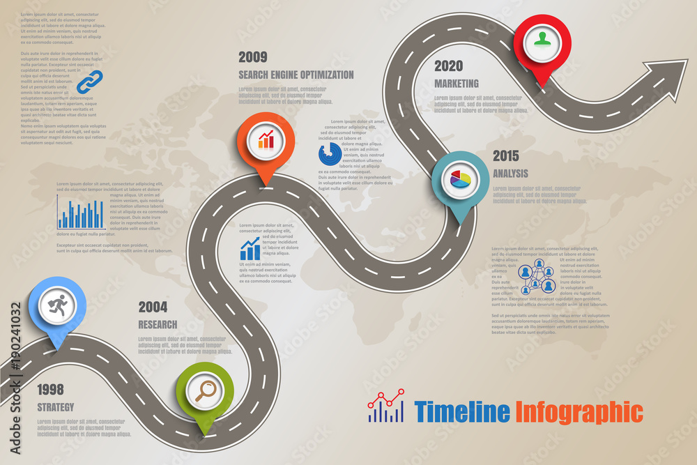 Stock-Vektorgrafik Business road map timeline infographic icons ...