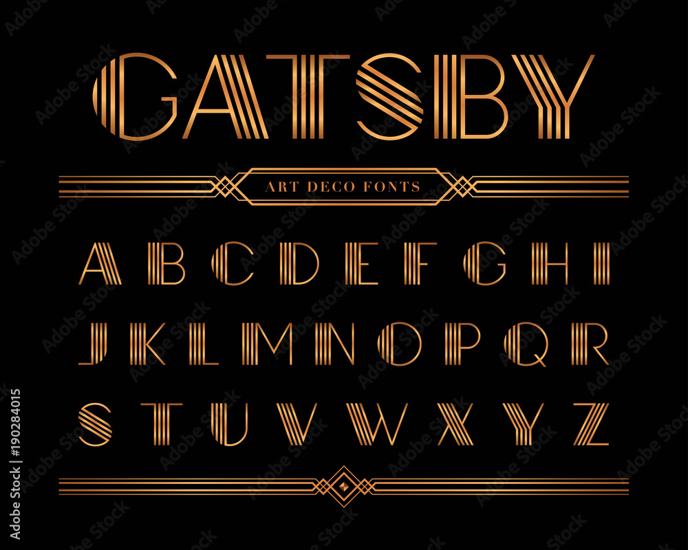 Vector of Gatsby font and alphabet, Gold Letter set. Stock Vector ...