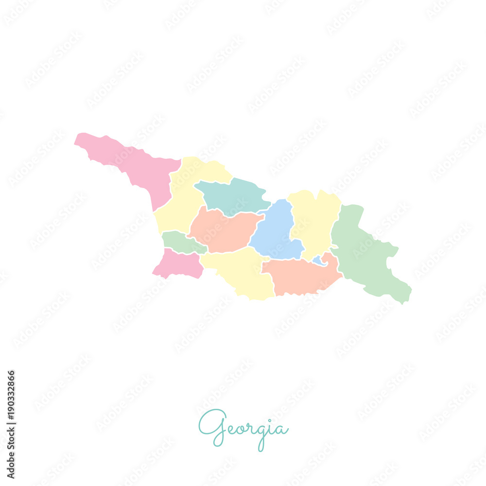 Georgia region map: colorful with white outline. Detailed map of ...