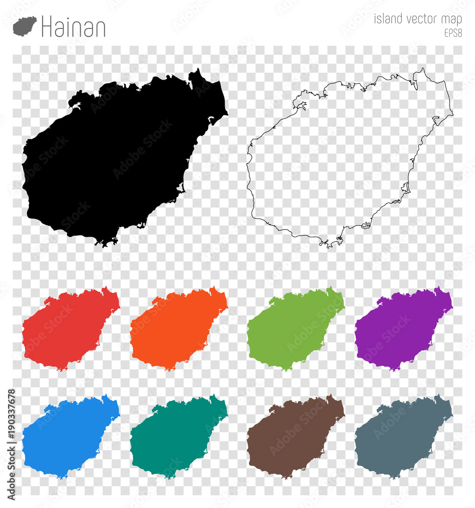Hainan high detailed map. Island silhouette icon. Isolated Hainan black ...