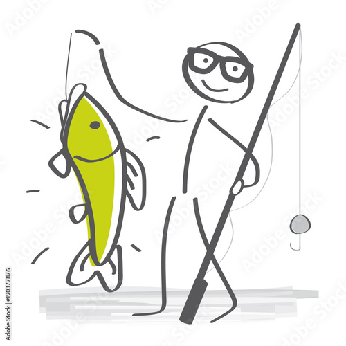 Angler mit großem Fisch an der Angel Stock-Vektorgrafik | Adobe Stock