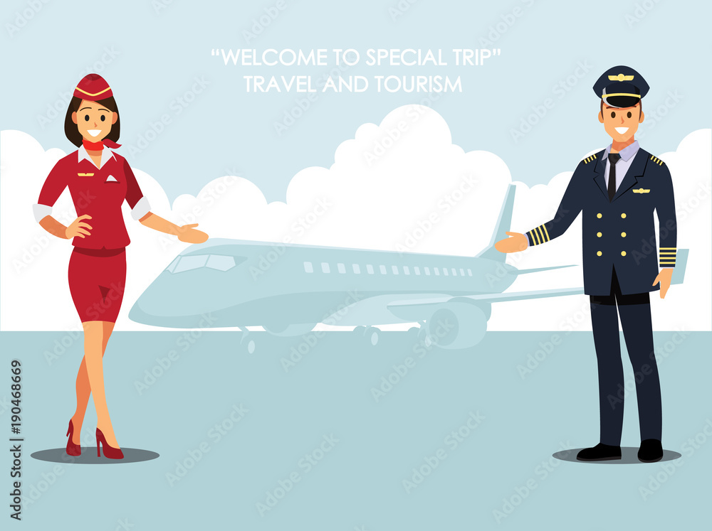 Welcome to travel by plane. Pilot, capitan , flying attendants ,air ...
