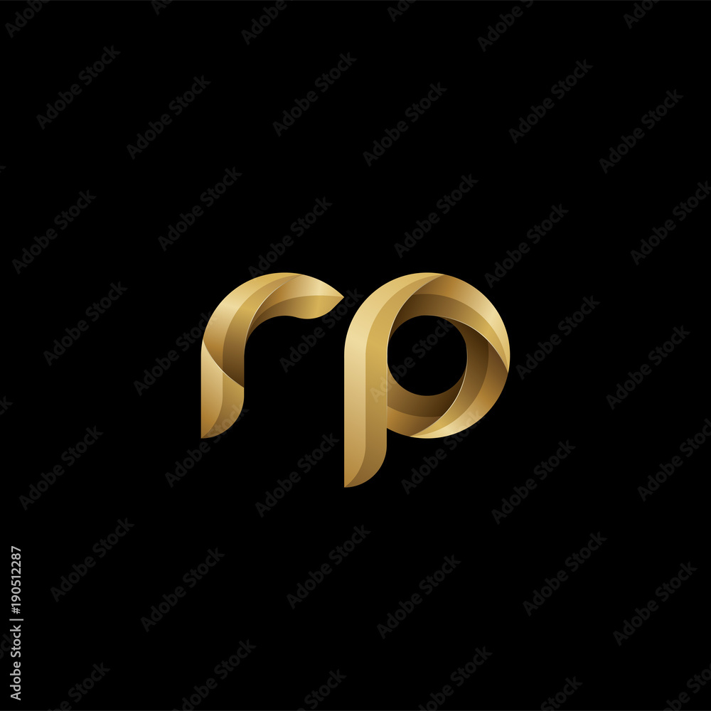 Initial lowercase letter rp, swirl curve rounded logo, elegant golden ...