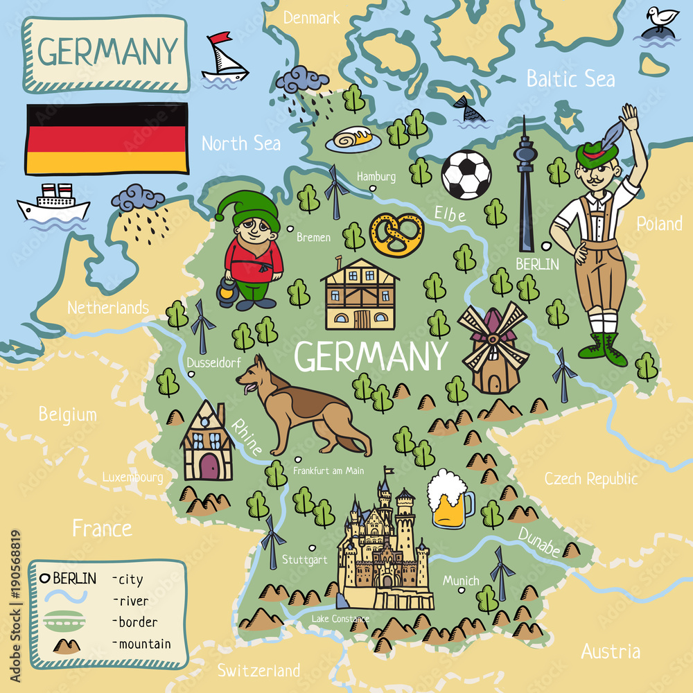 Cartoon map of Germany Stock Vector | Adobe Stock