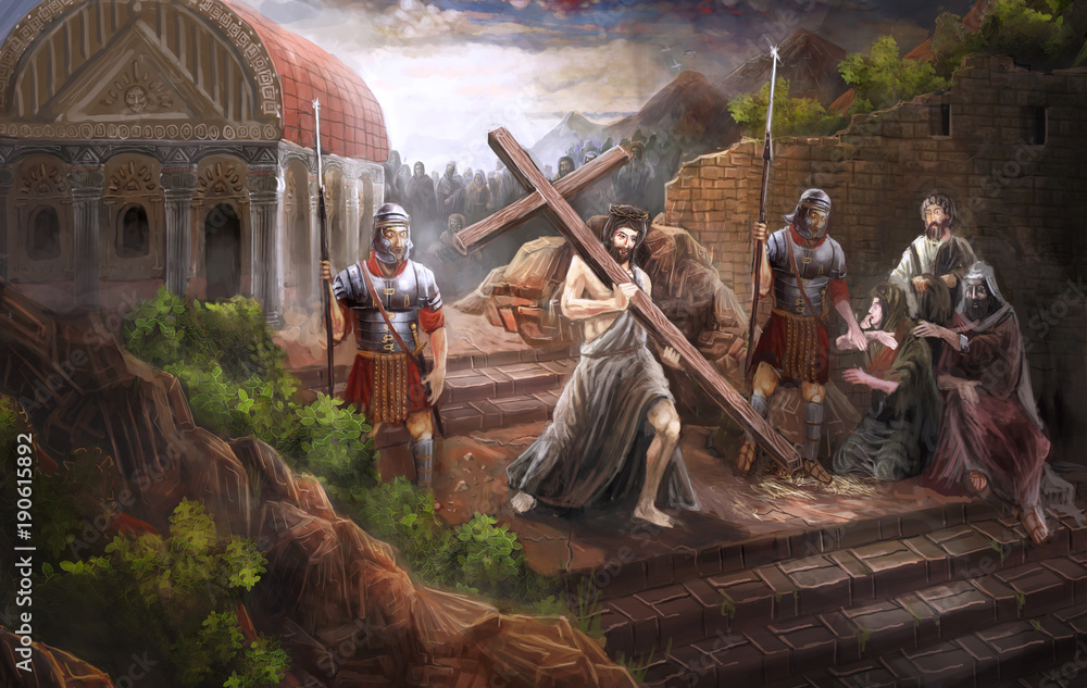 Jesus Christ carry cross Stock Illustration | Adobe Stock