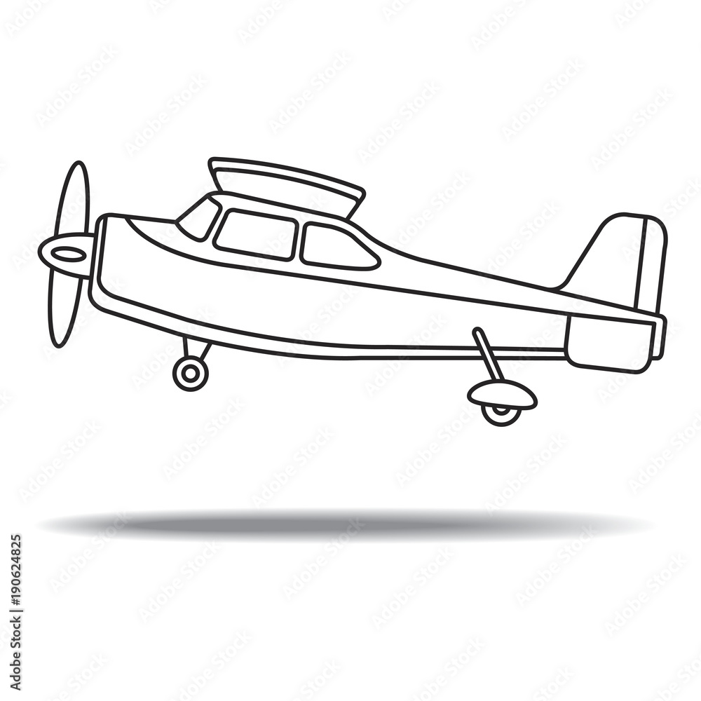 black outline small propeller plane take off vector cartoon Stock ...
