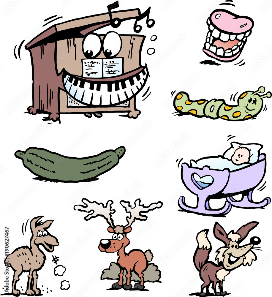 Cartoon Vector illustration of a set of funny Clipart drawings and ...