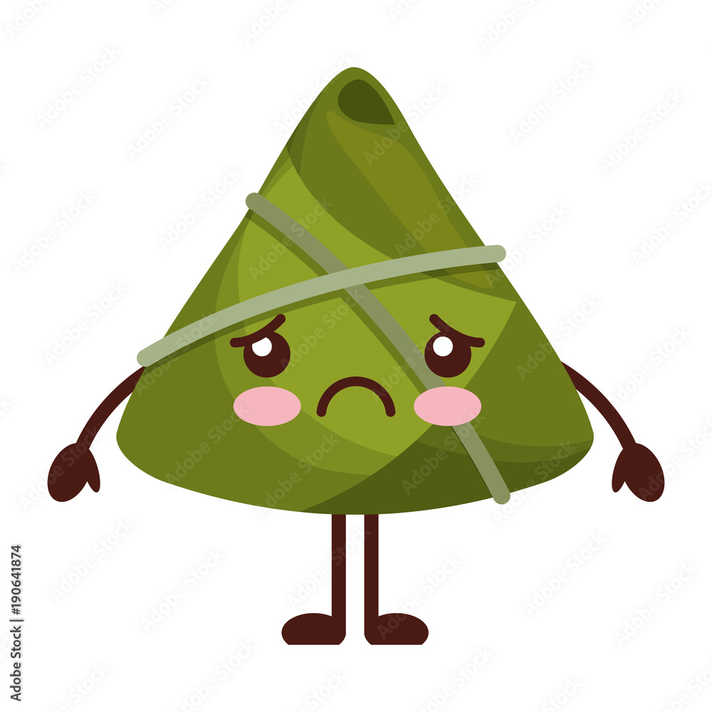 kawaii sad rice dumpling cartoon vector illustration Stock Vector | Adobe Stock