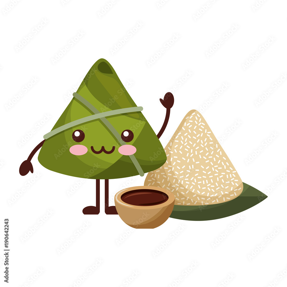 kawaii happy rice dumpling with sauce cartoon vector illustration Stock ...