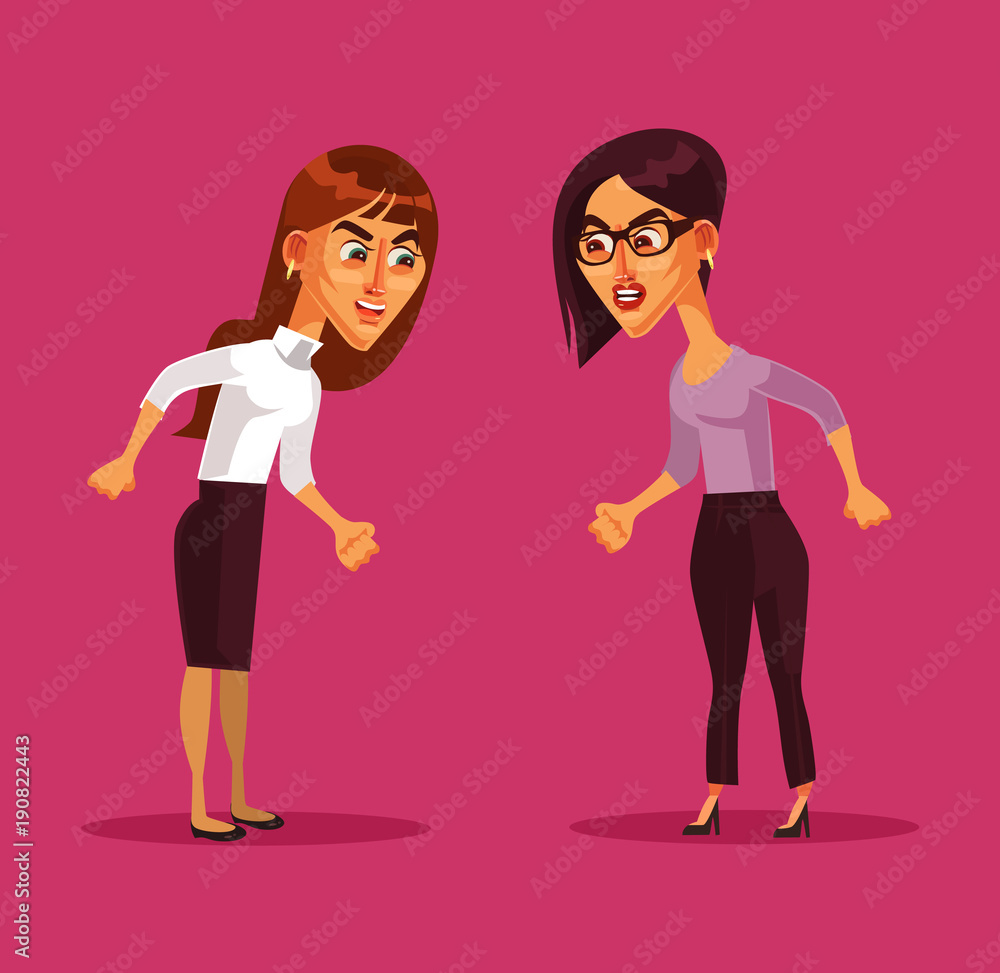 Two angry woman characters arguing. Vector flat cartoon illustration ...
