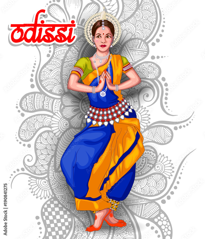 illustration of Indian odissi dance form Stock Vector | Adobe Stock