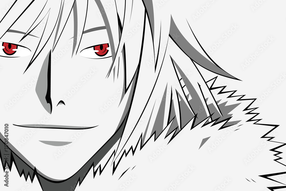 Anime face with red eyes from cartoon. Web banner for anime, manga on ...