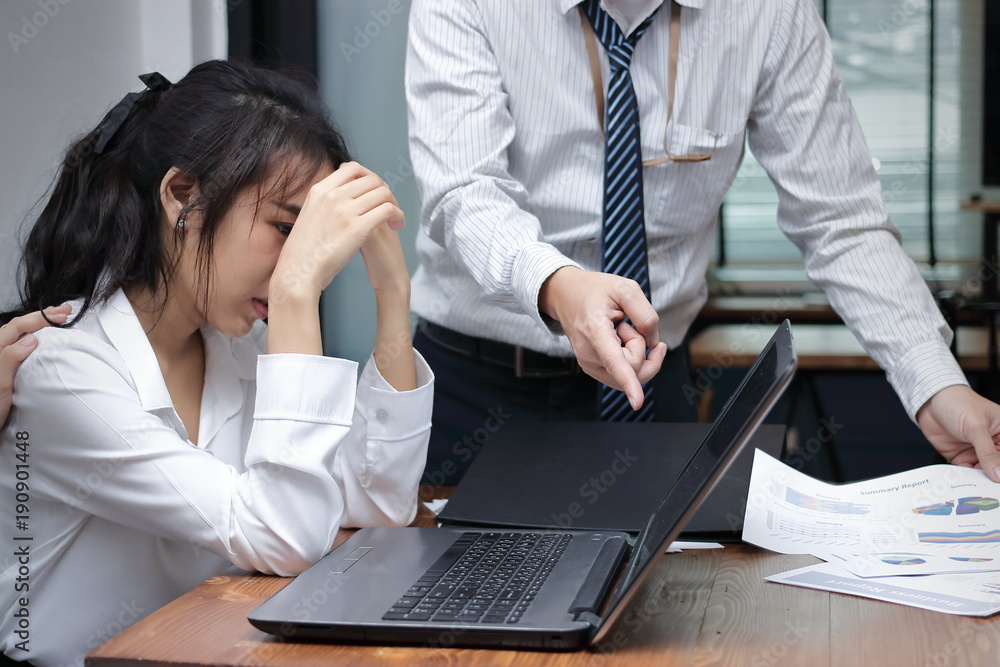 Stressed depressed young Asian business woman are being blamed with ...