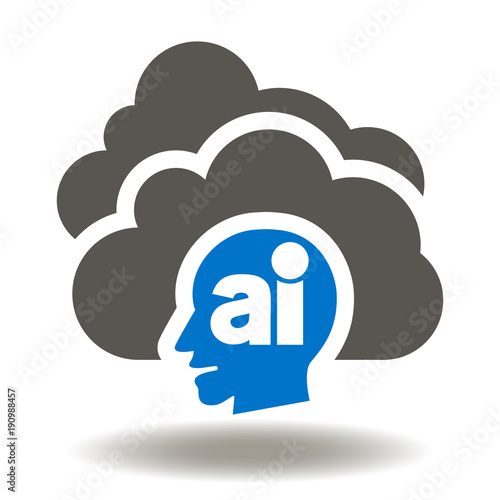 AI Head Clouds Icon Vector. Artificial Intelligence Cloud Computing ...