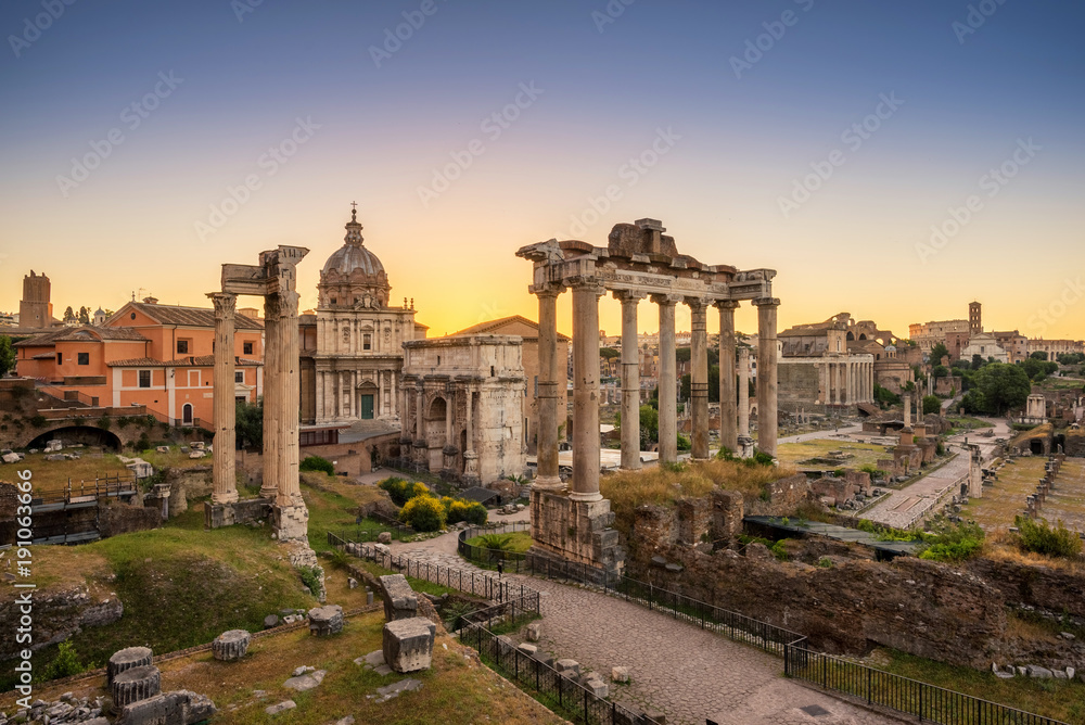 Ruins of Roman's forum at sunrise, ancient government buildings ...