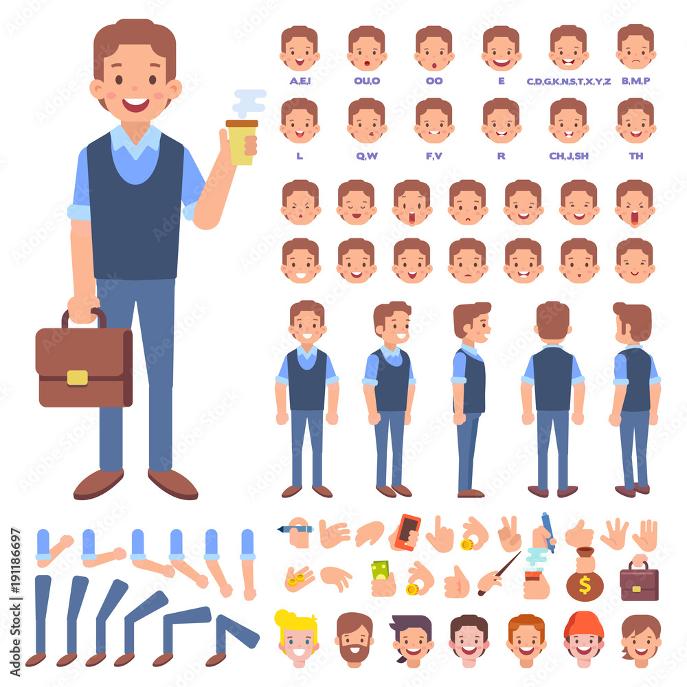 Vector manager character for your scenes. Character creation set with ...