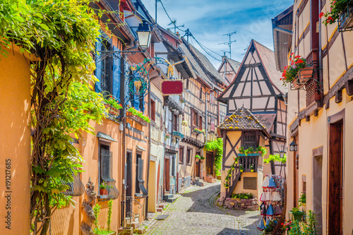 Charming street scene in old medieval village in Europe in summer Stock ...