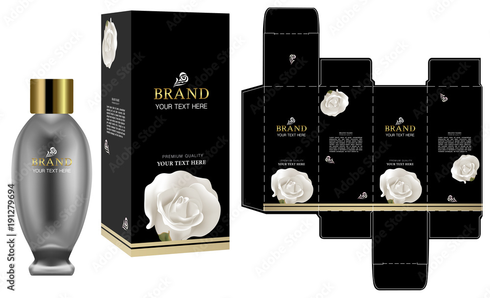 Packaging design, Label on cosmetic container with luxury box template ...