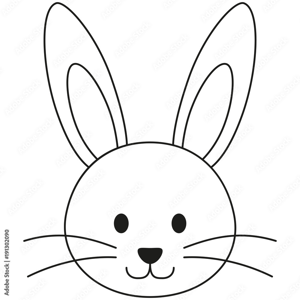 Line art black and white rabbit bunny face icon poster. Stock Vector ...