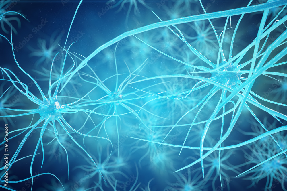 Illustration Stock Conceptual illustration of neuron cells with glowing ...